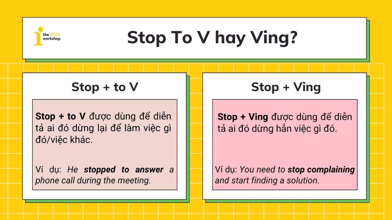 Stop to V hay Ving? Các cấu trúc liên quan đến Stop kèm bài tập