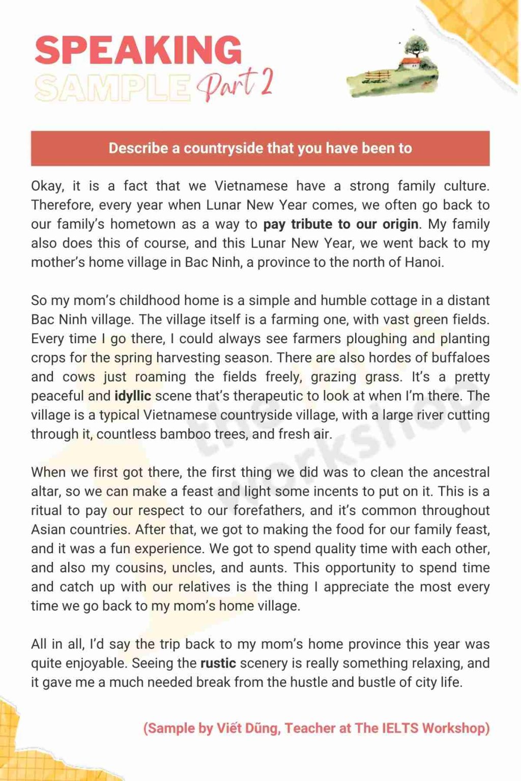 Bài mẫu topic: Describe a countryside that you have been to