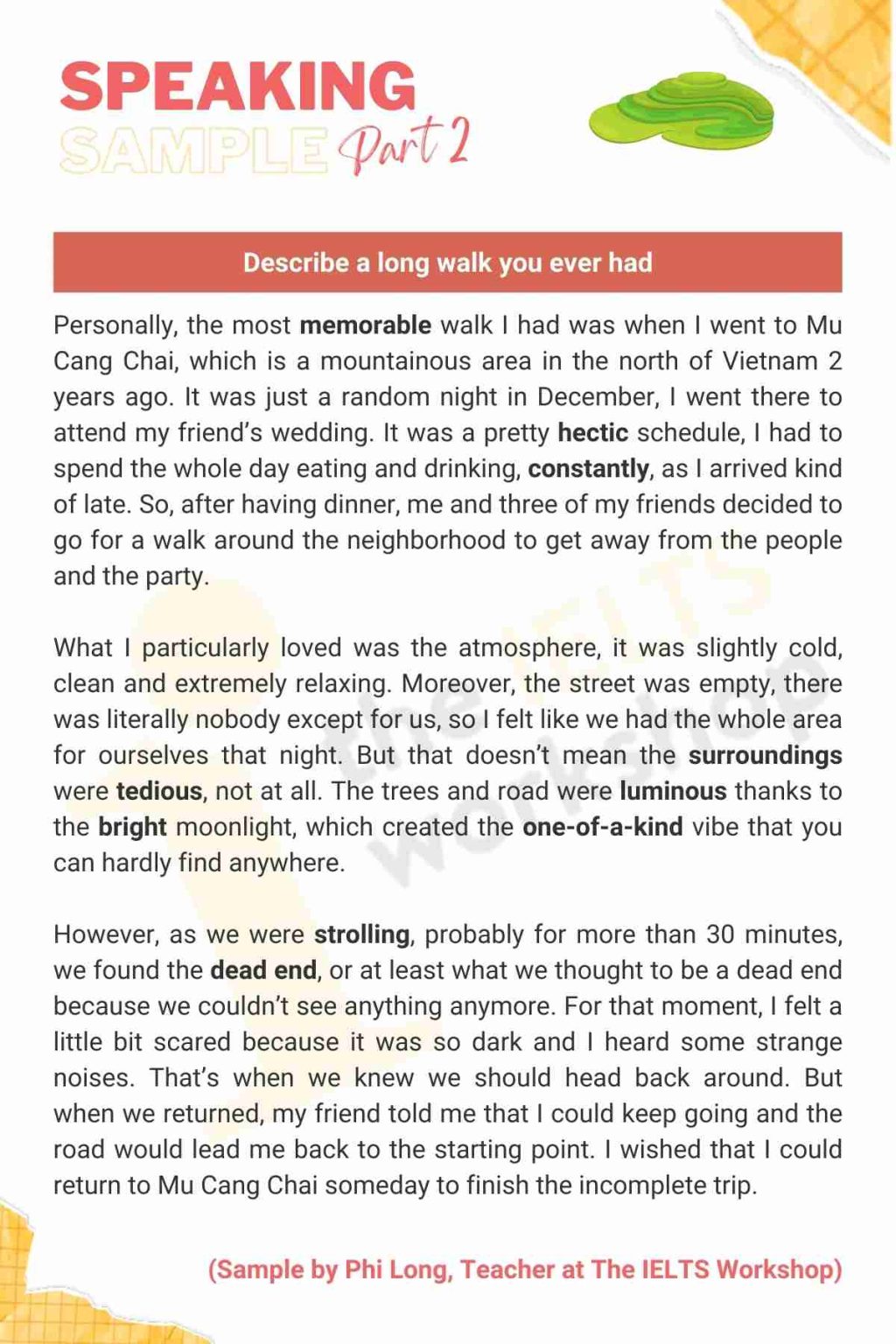 Topic: Describe a long walk you ever had: Bài mẫu, từ vựng