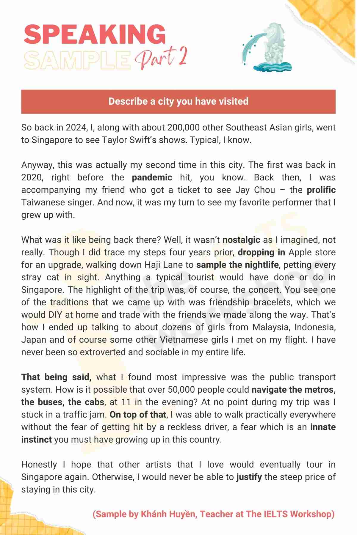 Describe a city you have visited: Bài mẫu, Từ vựng,..