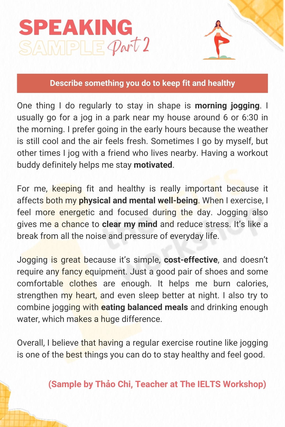 Sample Describe something you do to keep fit and healthy P2+3