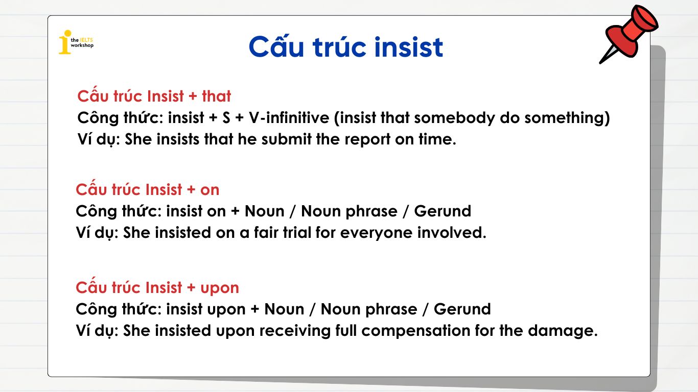 Cấu trúc insist trong tiếng Anh, Insist đi với giới từ gì?