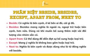 Cách phân biệt Beside Besides, Except, Apart from và Next to